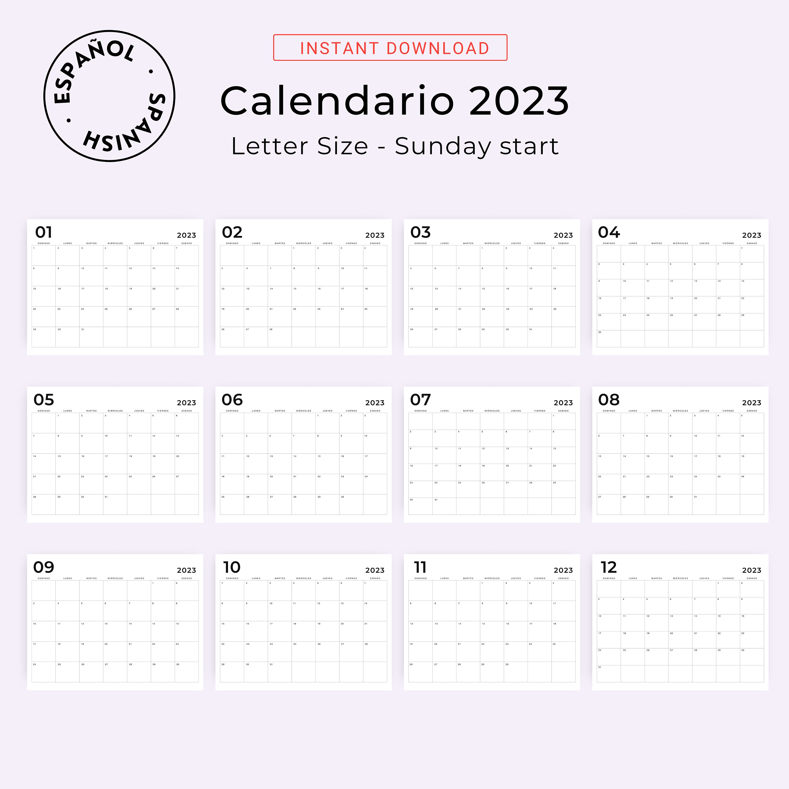 Calendario 2023 Calendario Mensual Minimalista 2023 Spanish - Etsy