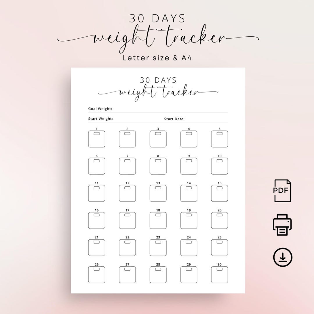 30 Days Weight Tracker Printable PDF Weight Loss Tracker Weight Loss ...