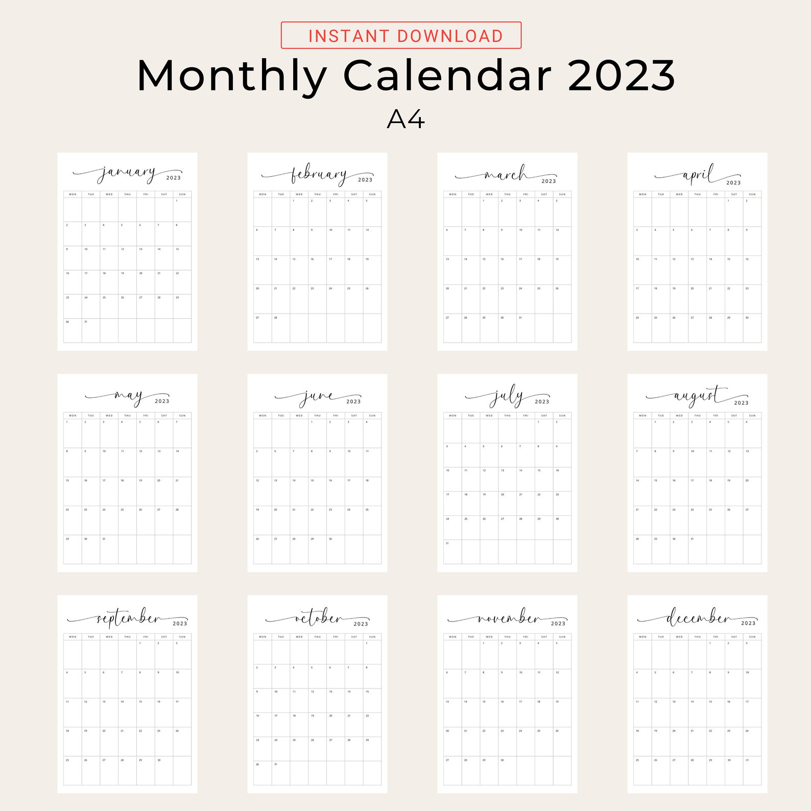 2023 2024 Calendar 2023 2024 Monthly Planner Portrait Sunday & Monday ...