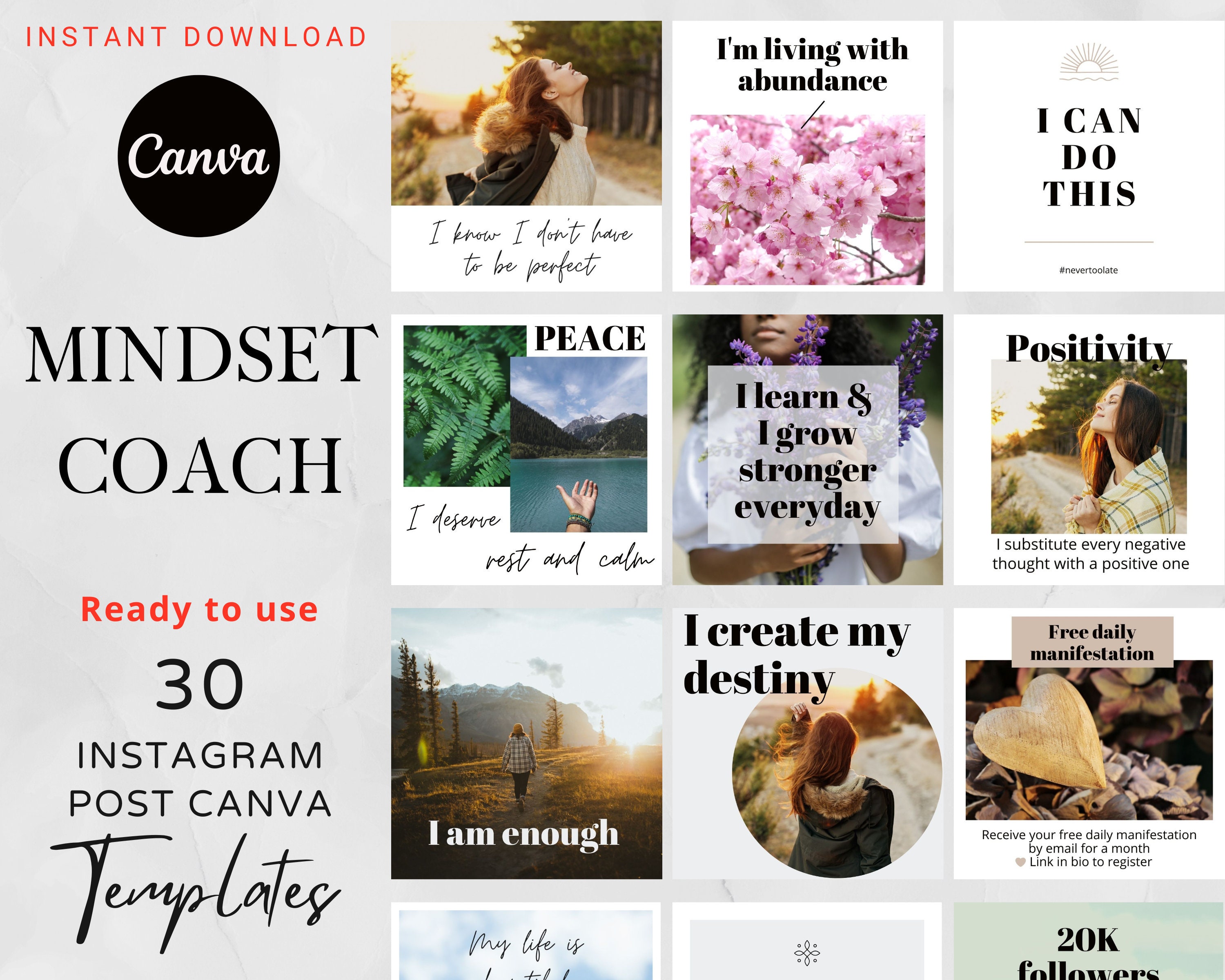 30 Mindset Coach Instagram Post Canva Templates Life Coach - Etsy
