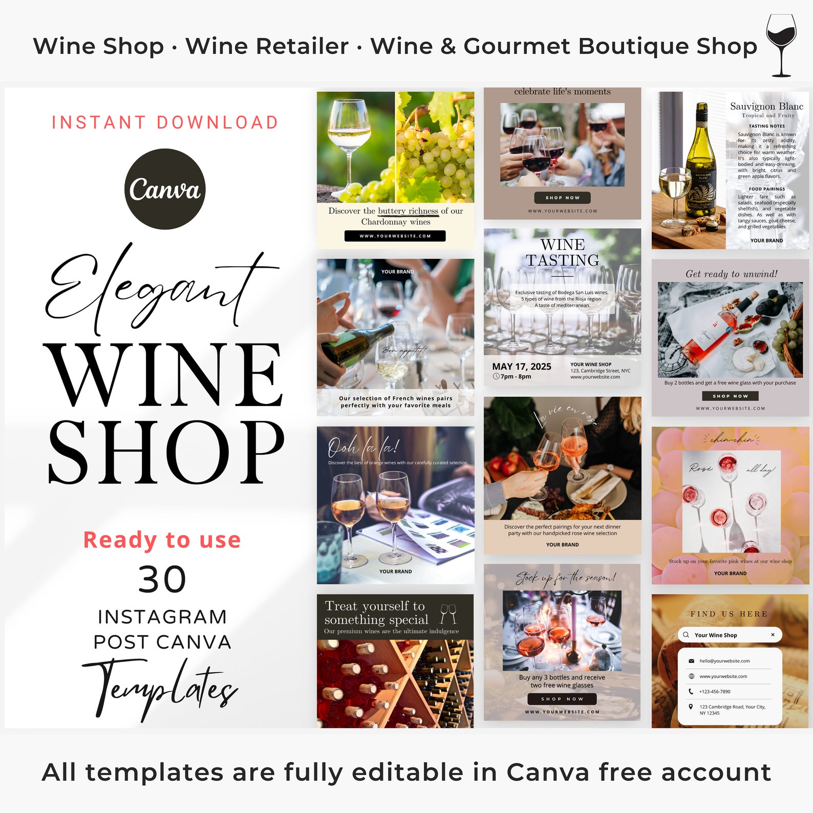 30 Elegant Wine Shop Instagram Post Canva Template Winery Instagram ...