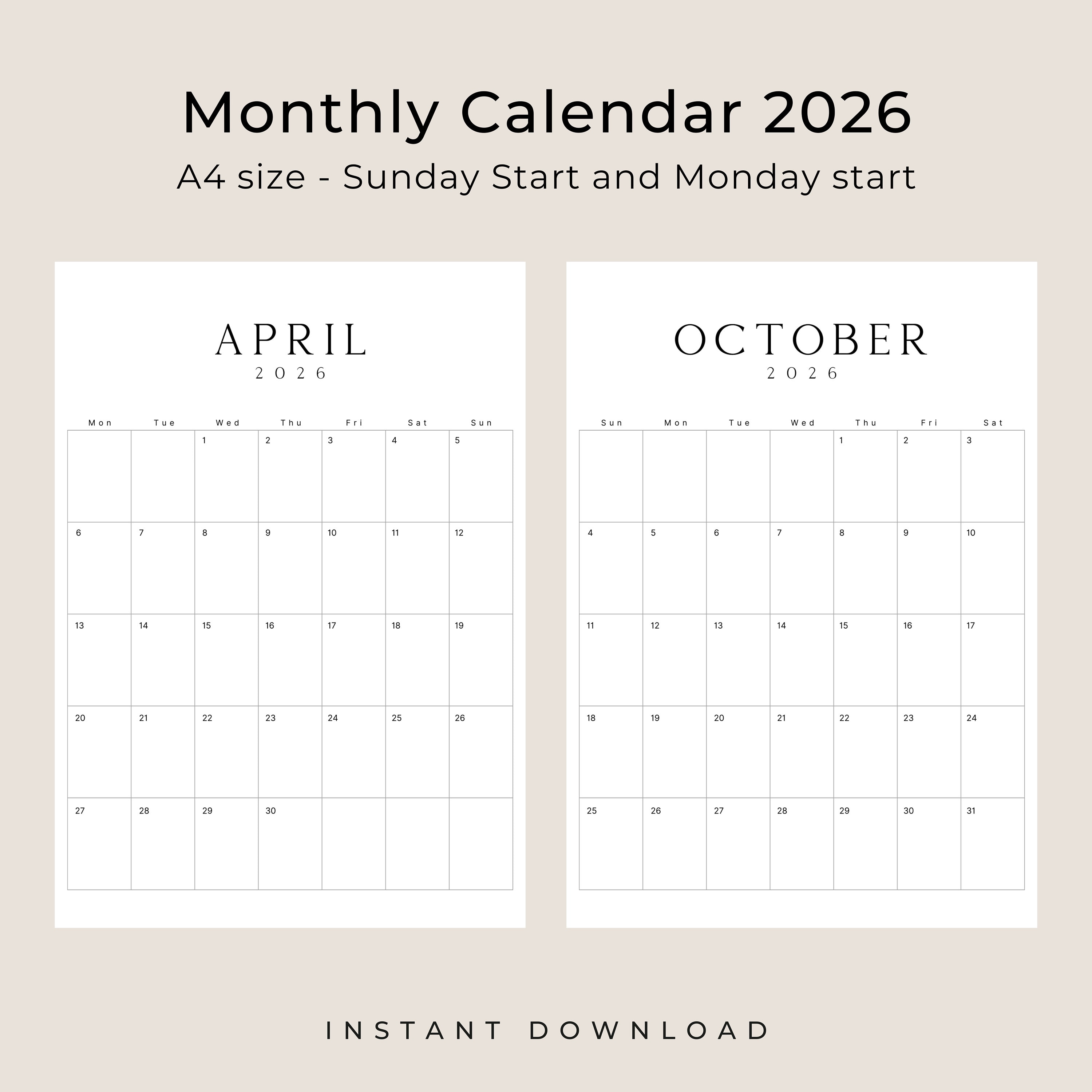 2026 Printable Calendar 2026 Planner Vertical Calendar Portrait LUXE ...