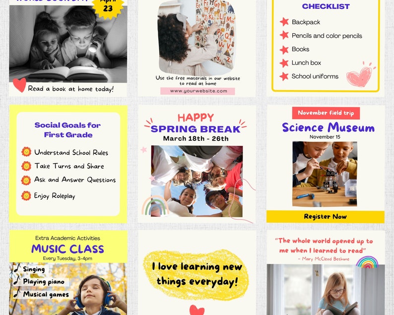 30 Children Education Instagram Post Canva Templates Back to School ...