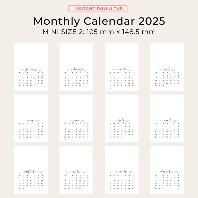 2025 Mini Calendar 2025 Small Calendar Monthly Vertical 2025 DIY ...