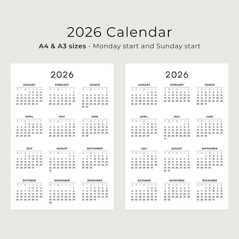 2026 Wall Calendar Easy to Read 2026 Yearly Calendar Printable PDF Big ...