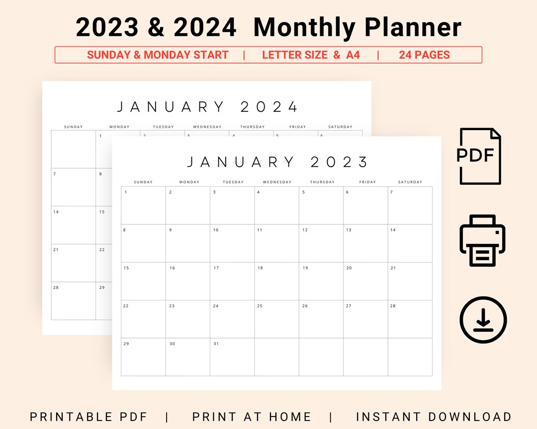 2023 & 2024 Monthly Planner Landscape 2023 2024 Monthly - Etsy
