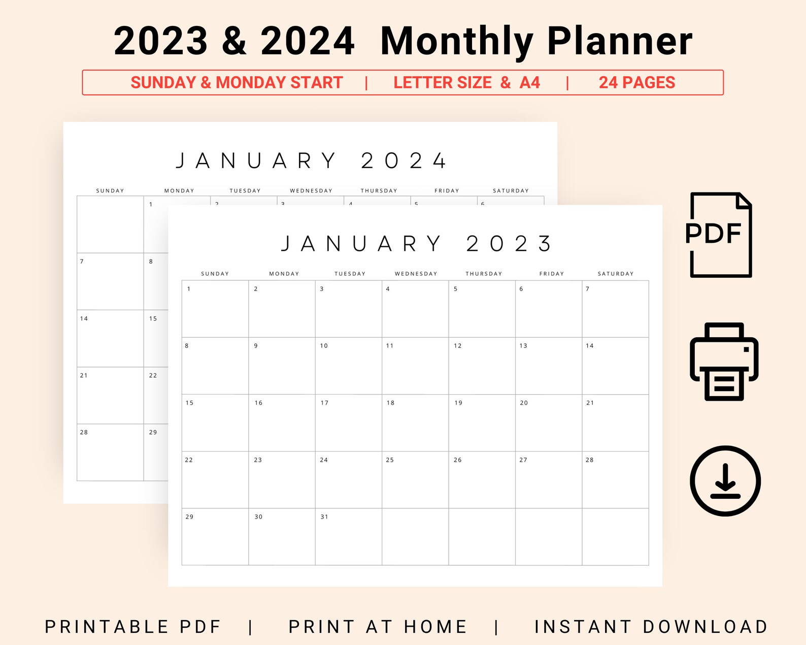 2023 & 2024 Monthly Planner Landscape 2023 2024 Monthly - Etsy