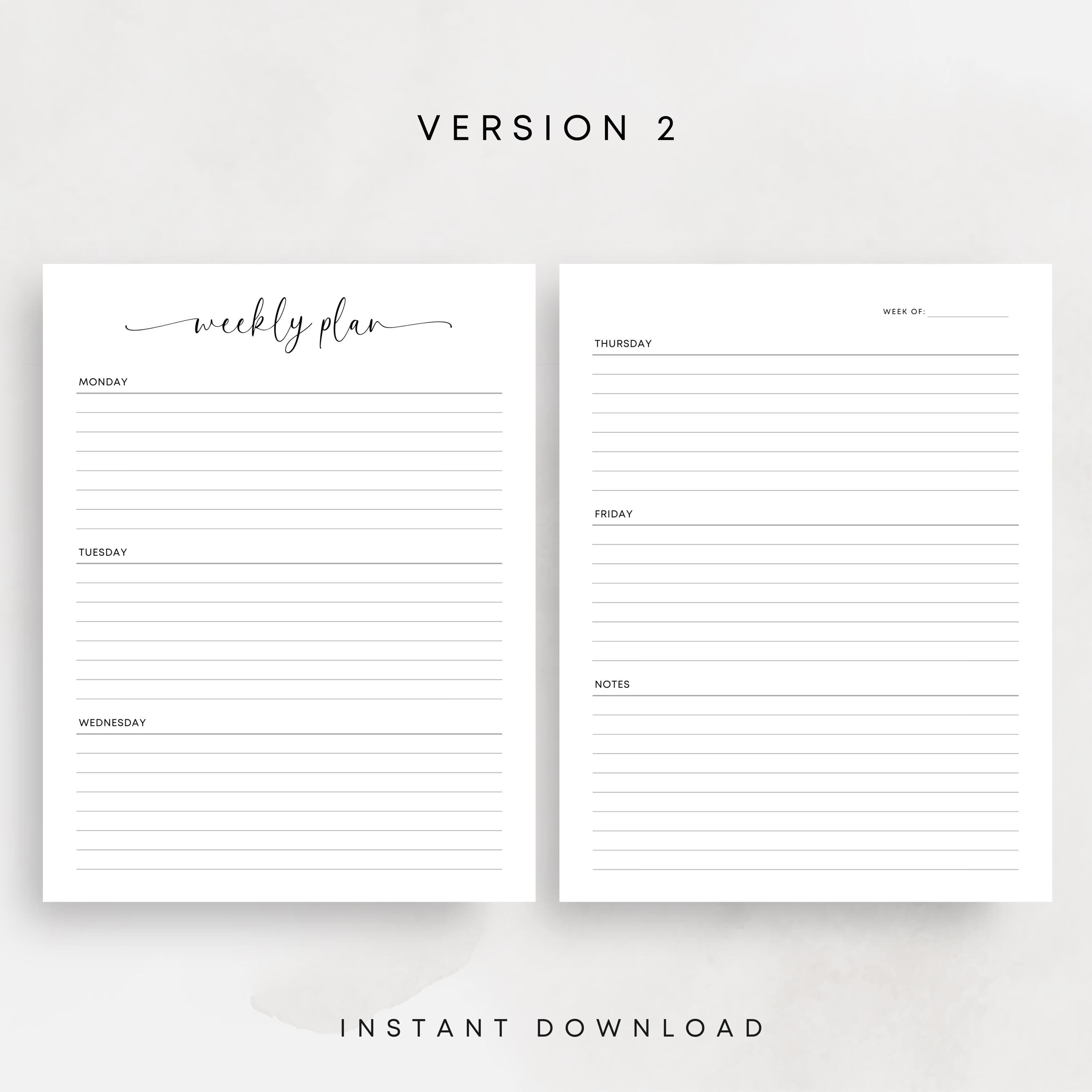 Week on 2 Pages Planner Printable Weekly Planner Layout Weekly Schedule ...