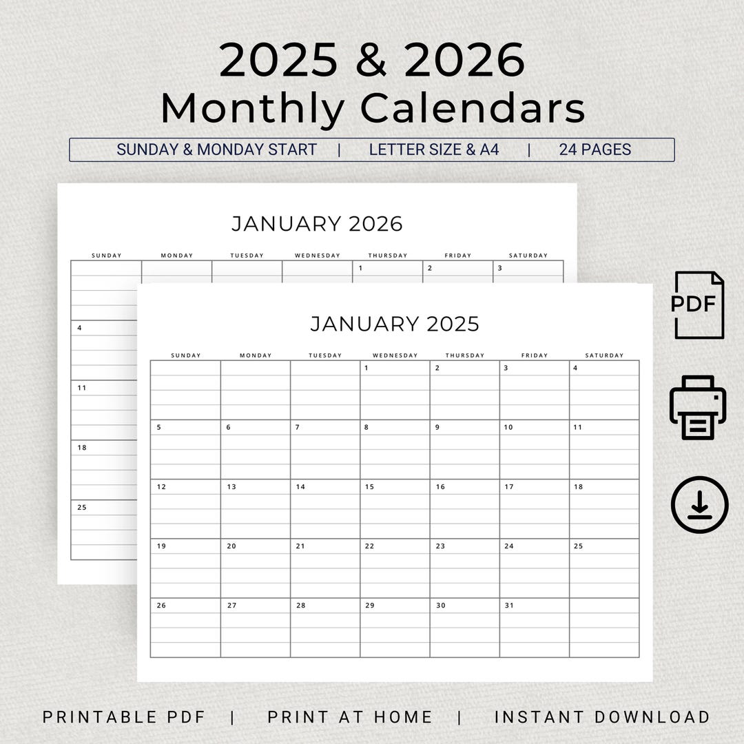 2025 & 2026 Calendar With Lines 2025-2026 Monthly Planner Printable PDF ...