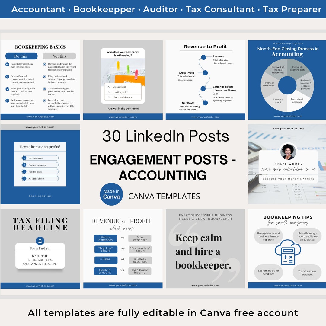 30 Accountant Linkedin Engagement Post Canva Templates Accounting CPA ...