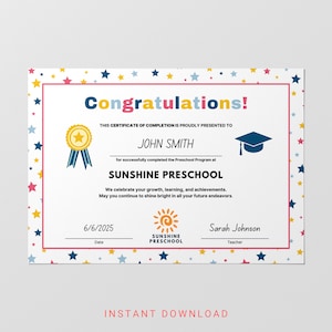 Editable Preschool Certificate Daycare Graduation Diploma Kindergarten ...