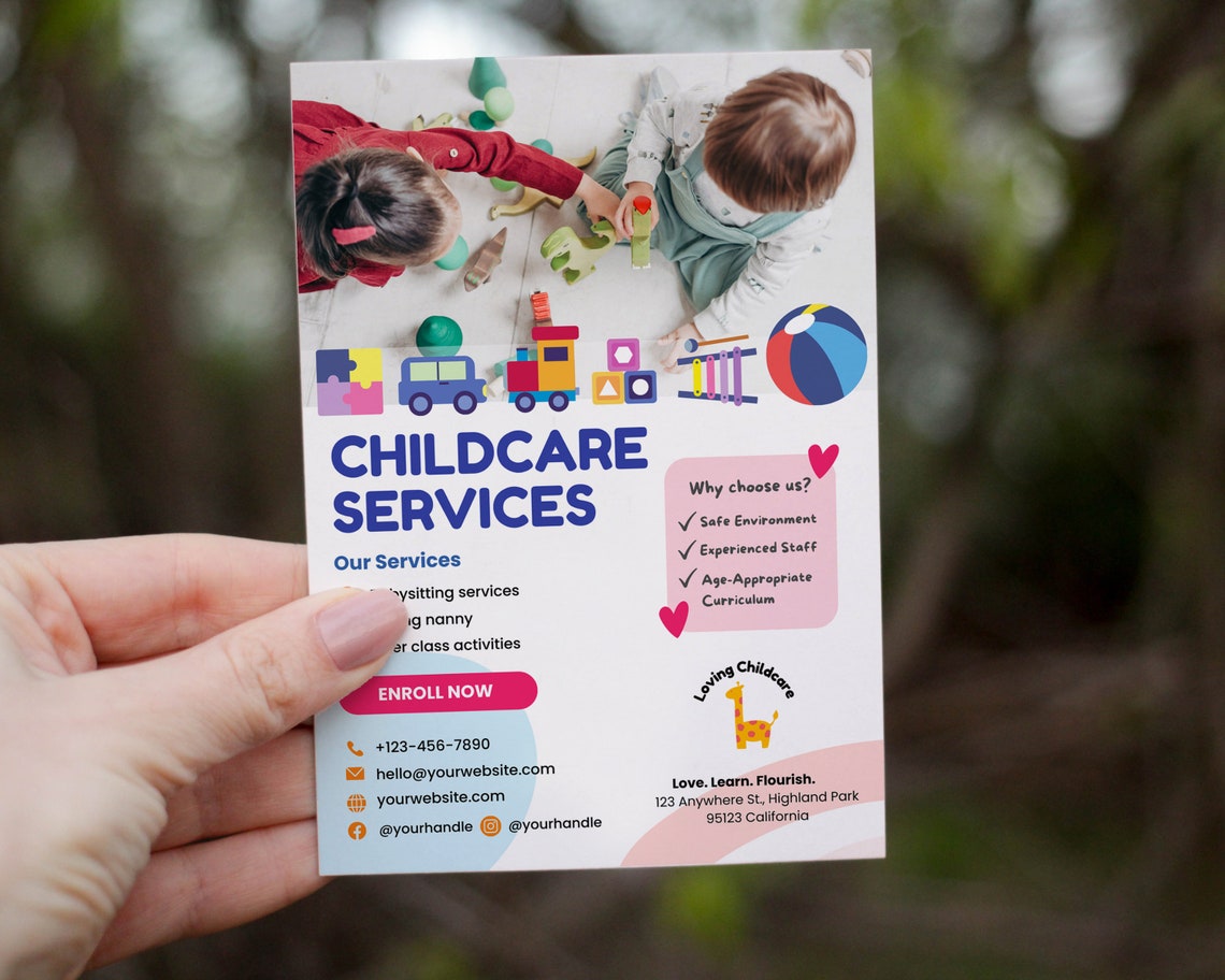 Flyer Template for Childcare Services Customizable Leaflet Canva ...