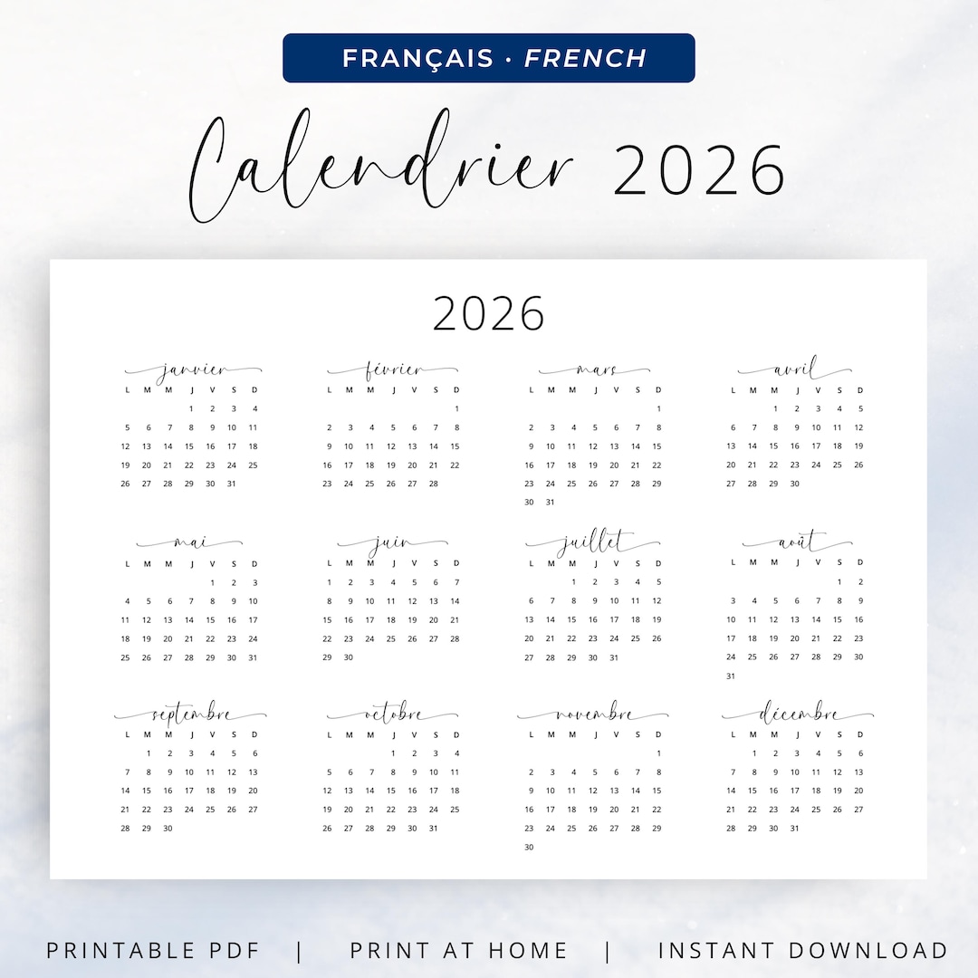Calendrier français 2026 Calendrier annuel 2026 Calendrier mural en ...