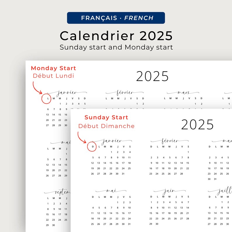 2025 Calendrier Français 2025 Calendrier Annuel 2025 Wall Calendar in ...