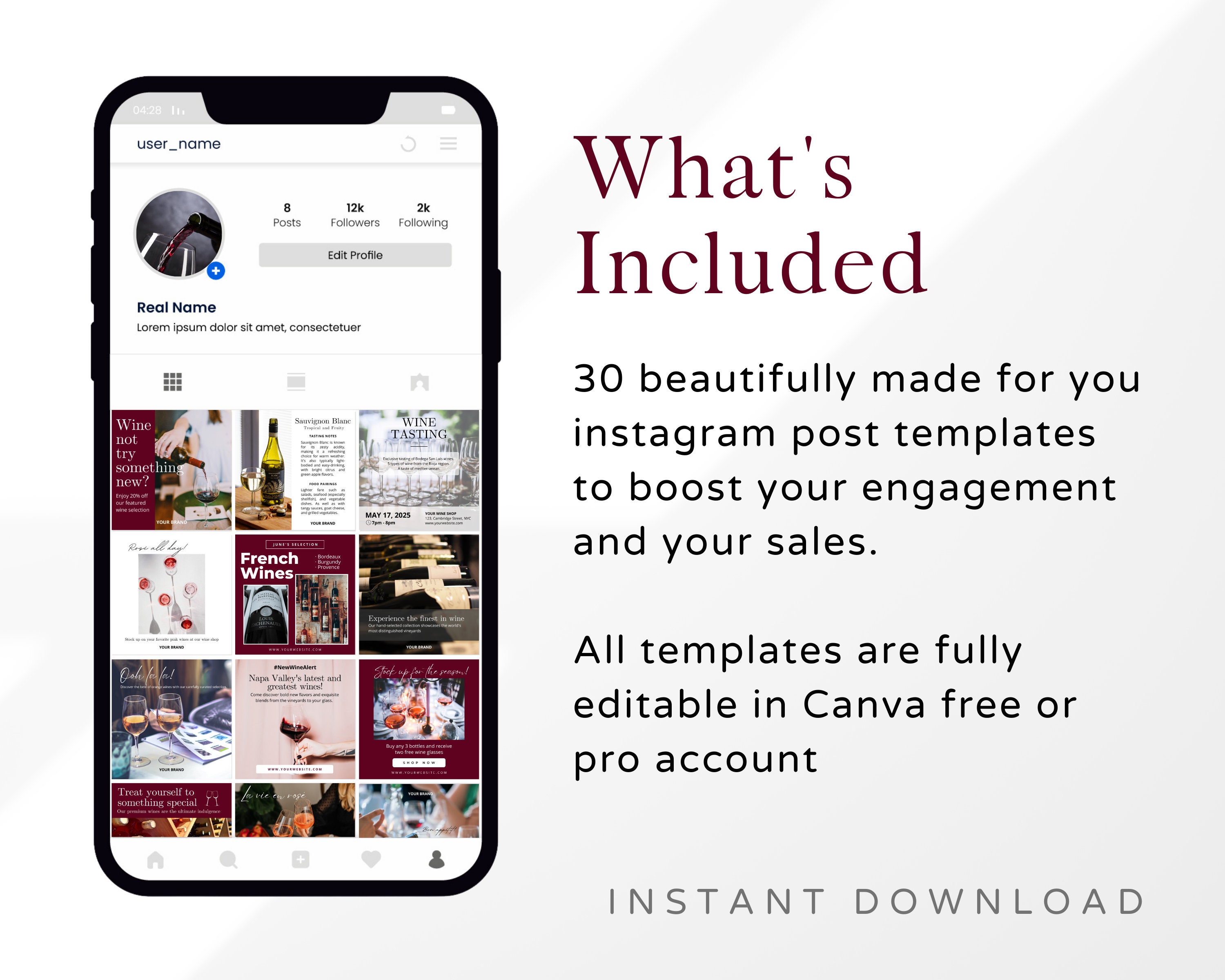 30 Wine Shop Instagram Canva Template Winery Social Media Template Wine ...