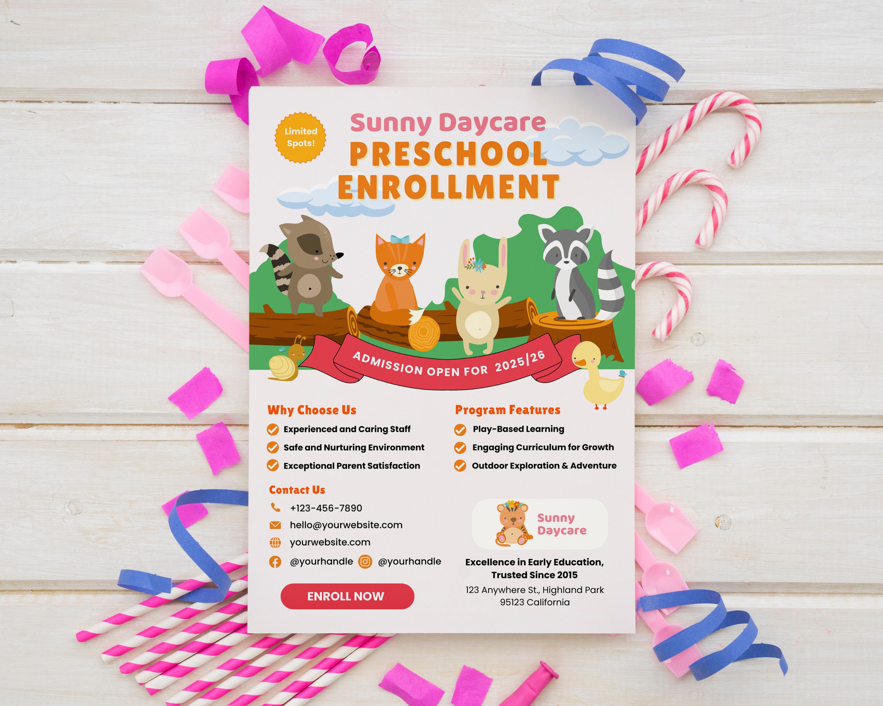 Flyer Template for Preschool Daycare Enrollment Printable Brochure ...