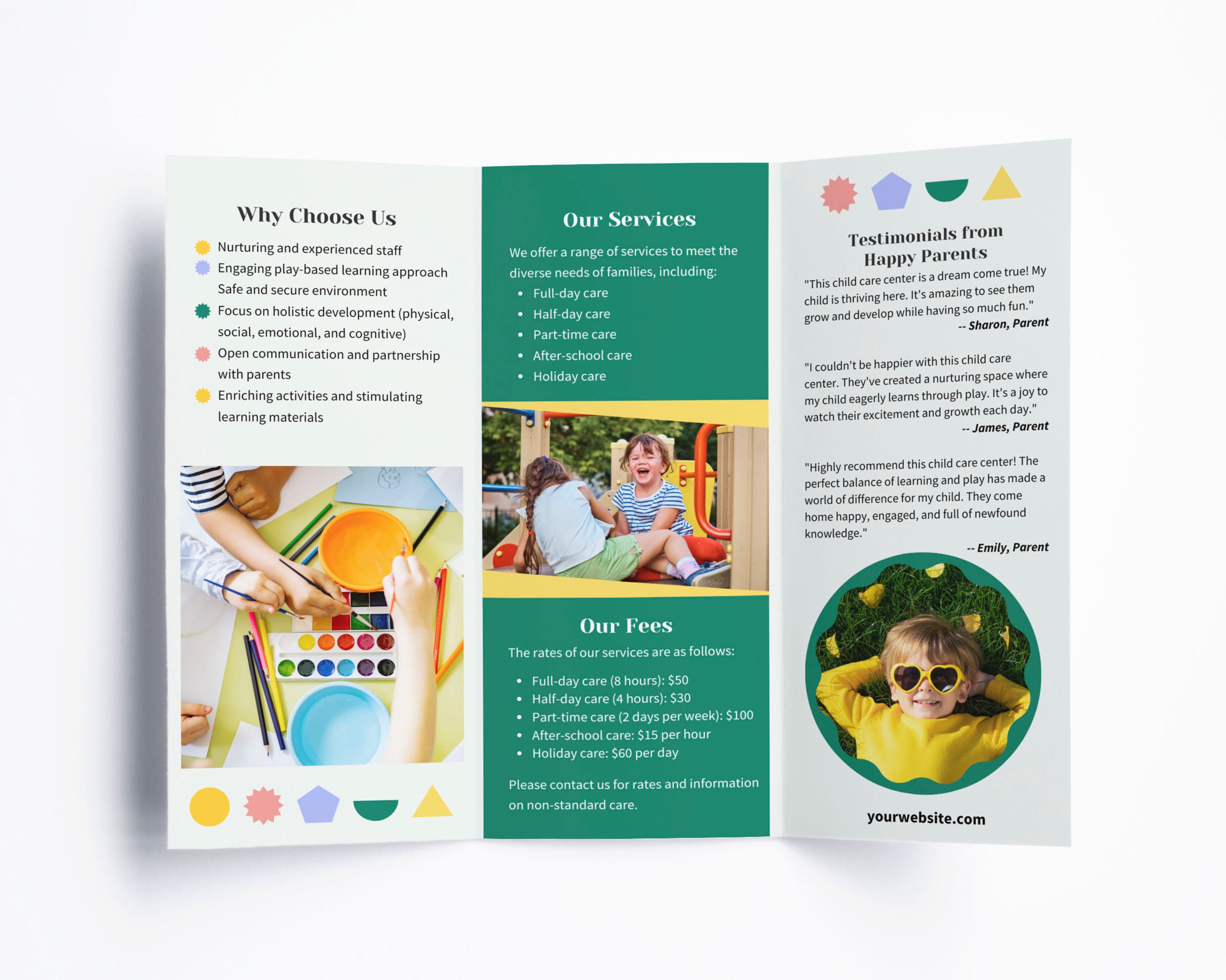 Editable Child Care Center Trifold Brochure Preschool Education Canva ...