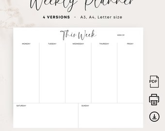 Weekly Planner Printable Minimalist Planner Landscape Elegant Dateless ...