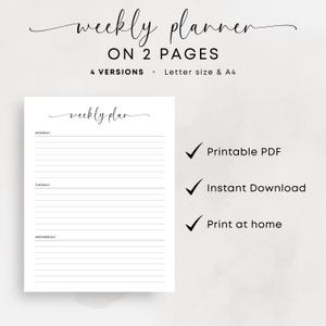 Week on 2 Pages Planner Printable Weekly Planner Layout Weekly Schedule ...