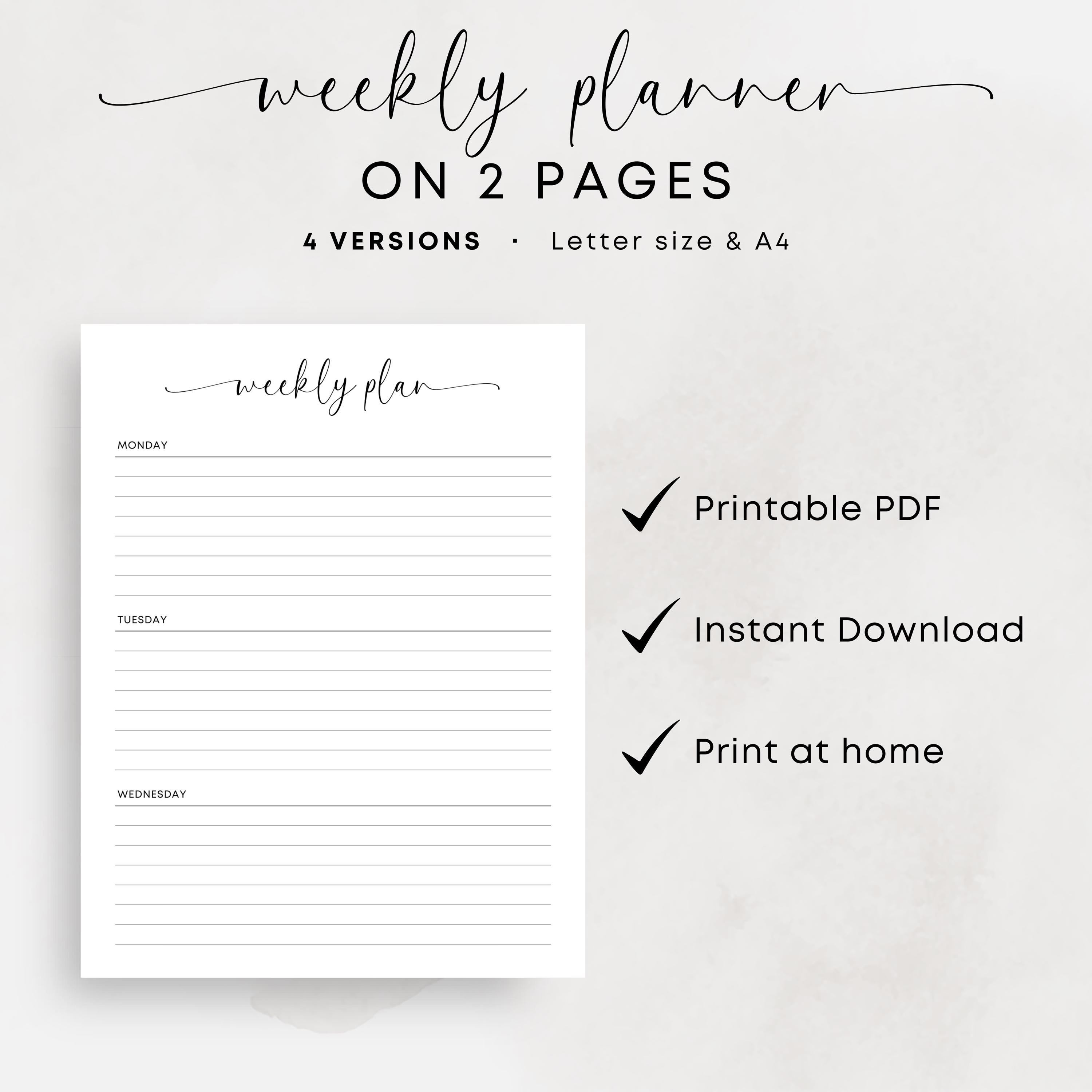 Weekly Planner on 2 Pages Week on 2 Pages Week at A Glance Weekly ...