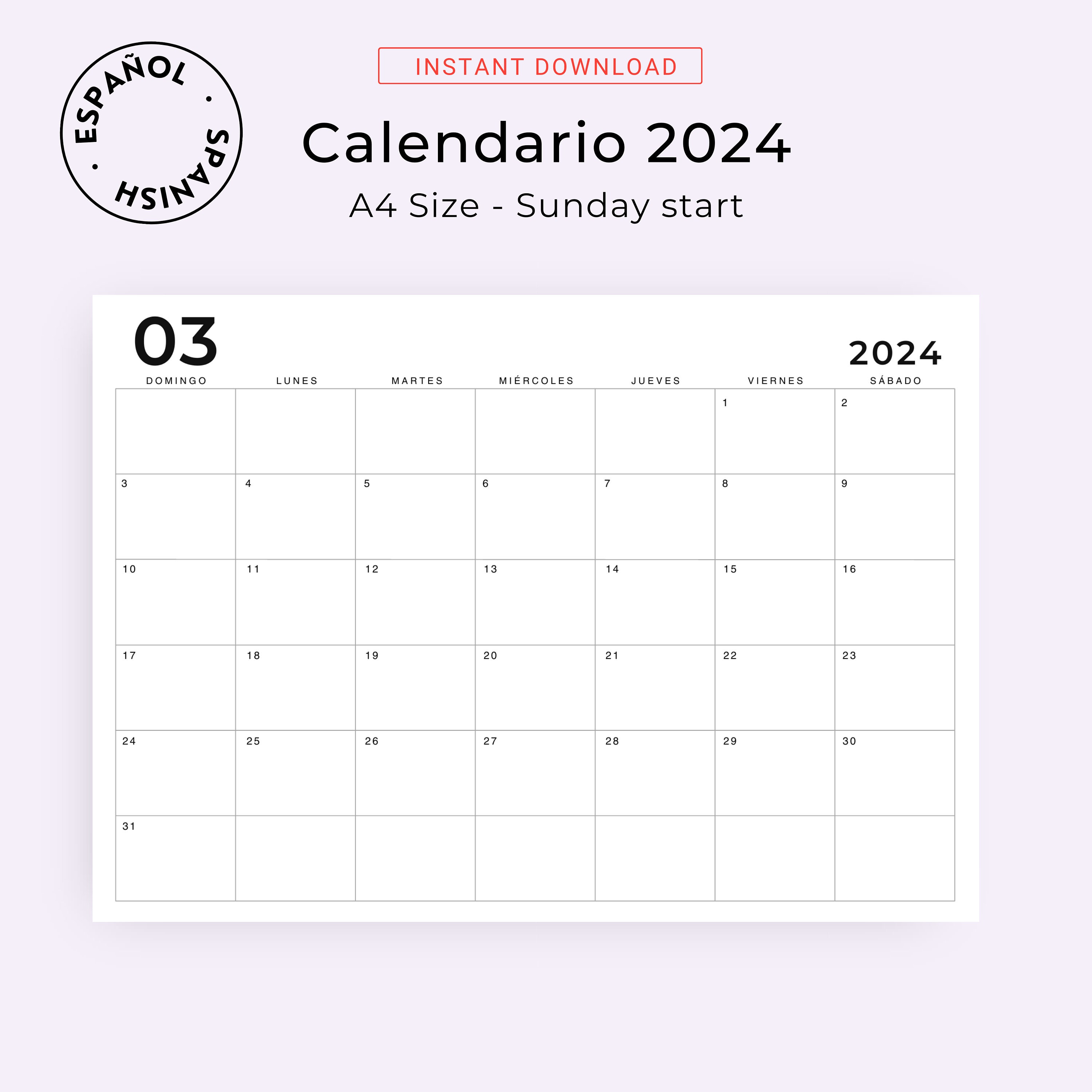 Calendario 2024 Calendario Mensual 2024 Imprimible Calendario Espa Ol