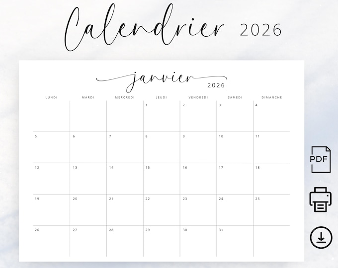 2026 Calendrier Français 2026 Calendrier Annuel 2026 En Français ...