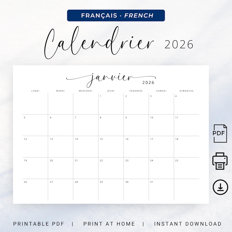 Calendrier 2026 France - Etsy