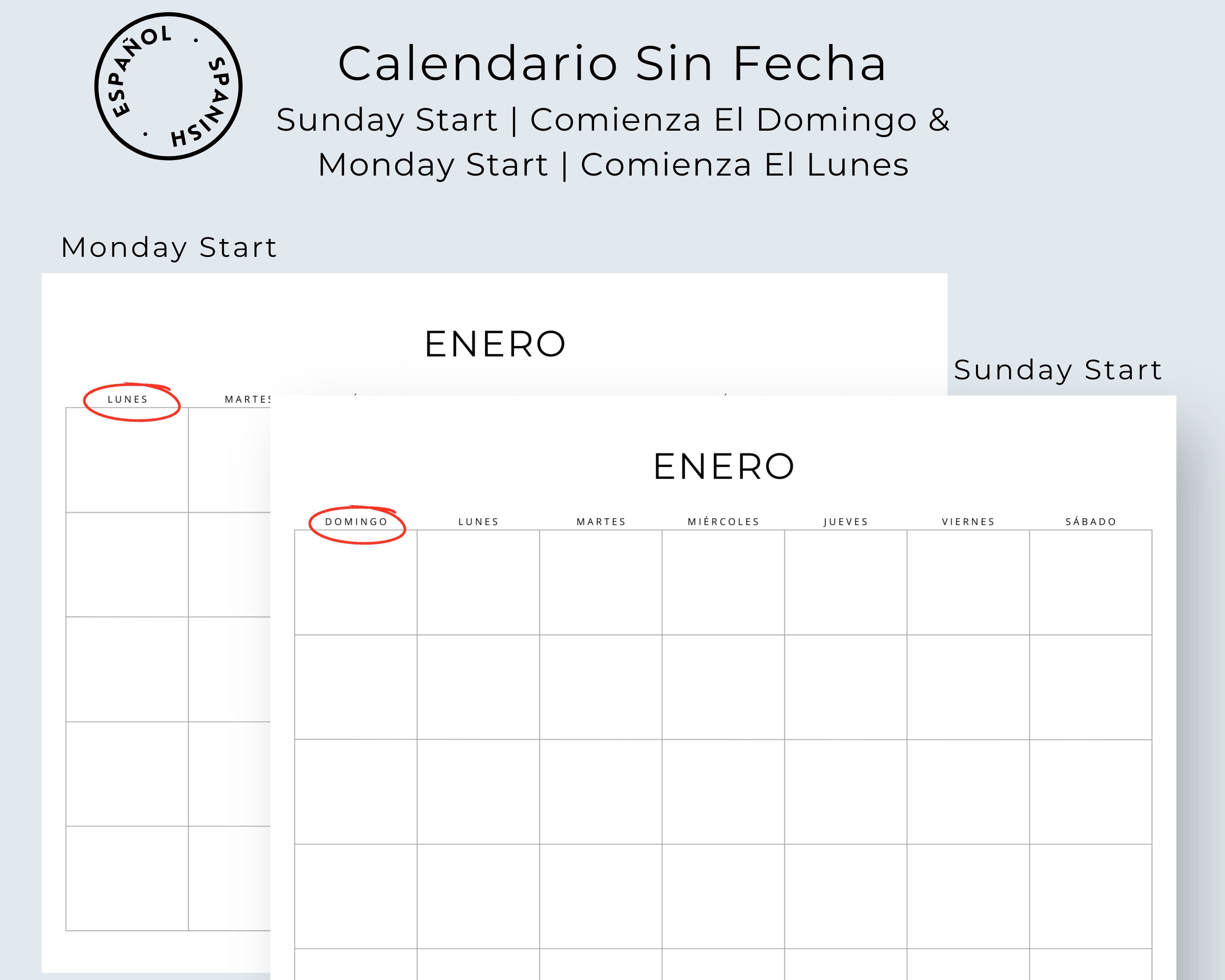 Calendario Sin Fecha Calendario Mensual Blank Spanish Monthly Calendar ...