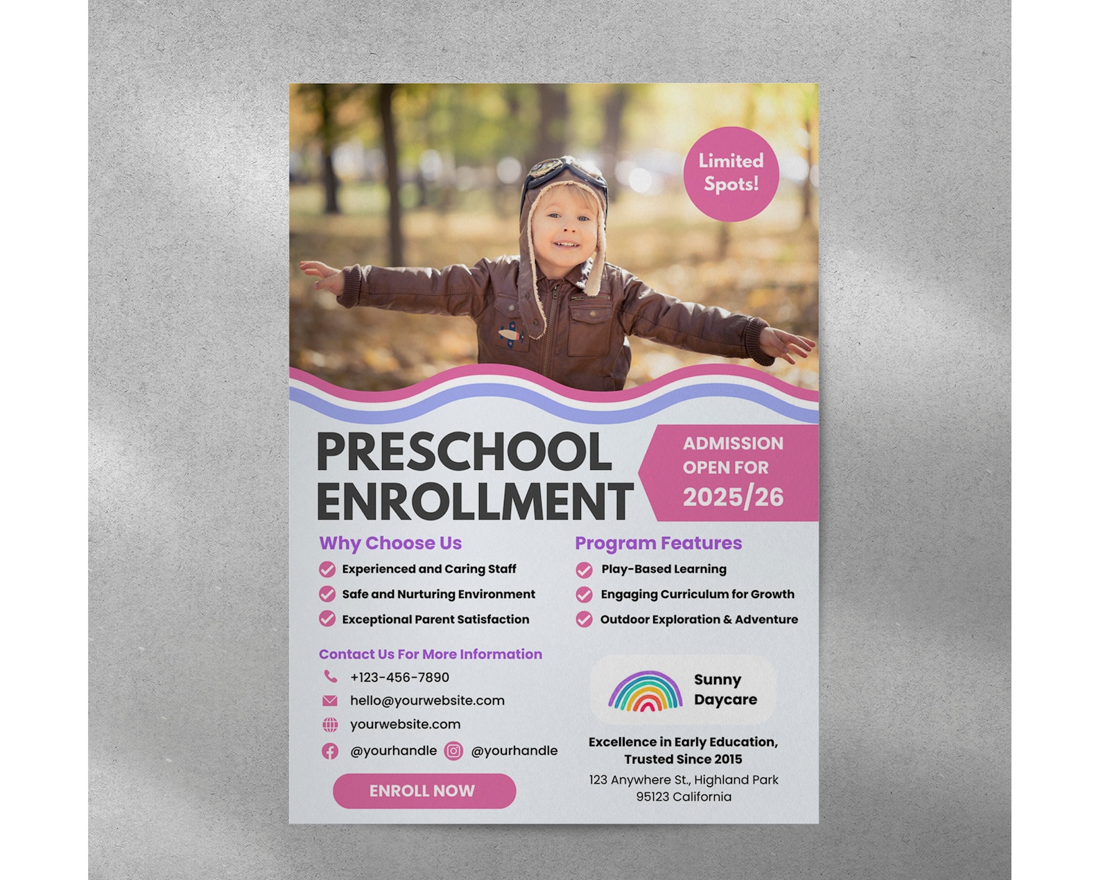 Flyer Template for Preschool Enrollment Leaflet Kids Daycare Brochure ...