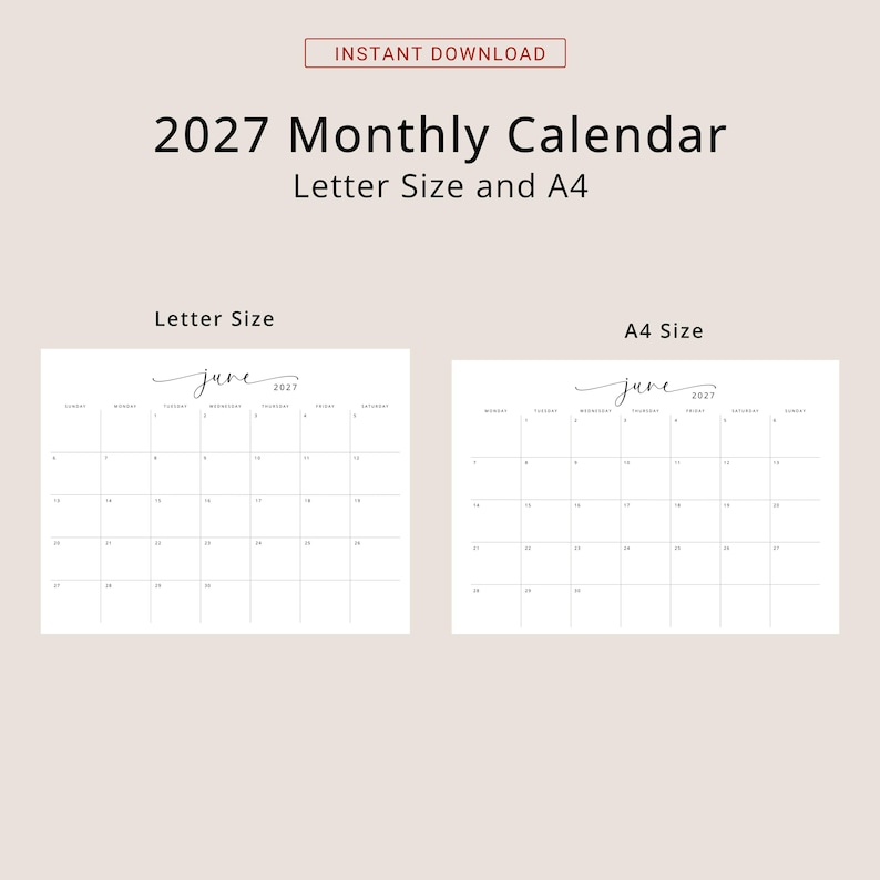 2027 Calendar 2027 Monthly Planner Landscape Elegant Wall Calendar ...