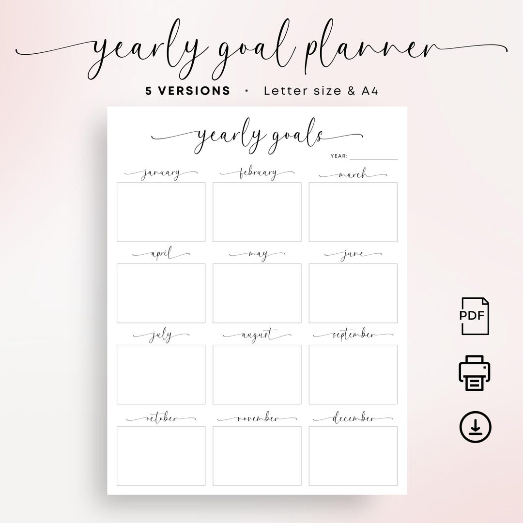 Yearly Goal Planner Printable Yearly Goals Annual Goal Setting New Year ...
