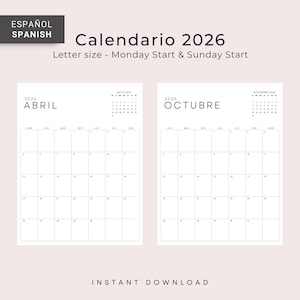Calendario 2026 Calendario En Español 2026 PRINTABLE Spanish Monthly ...