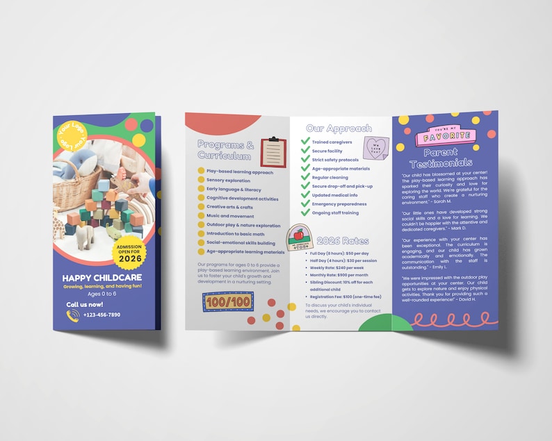 EDITABLE Trifold Brochure for Childcare Center Canva Template Preschool ...