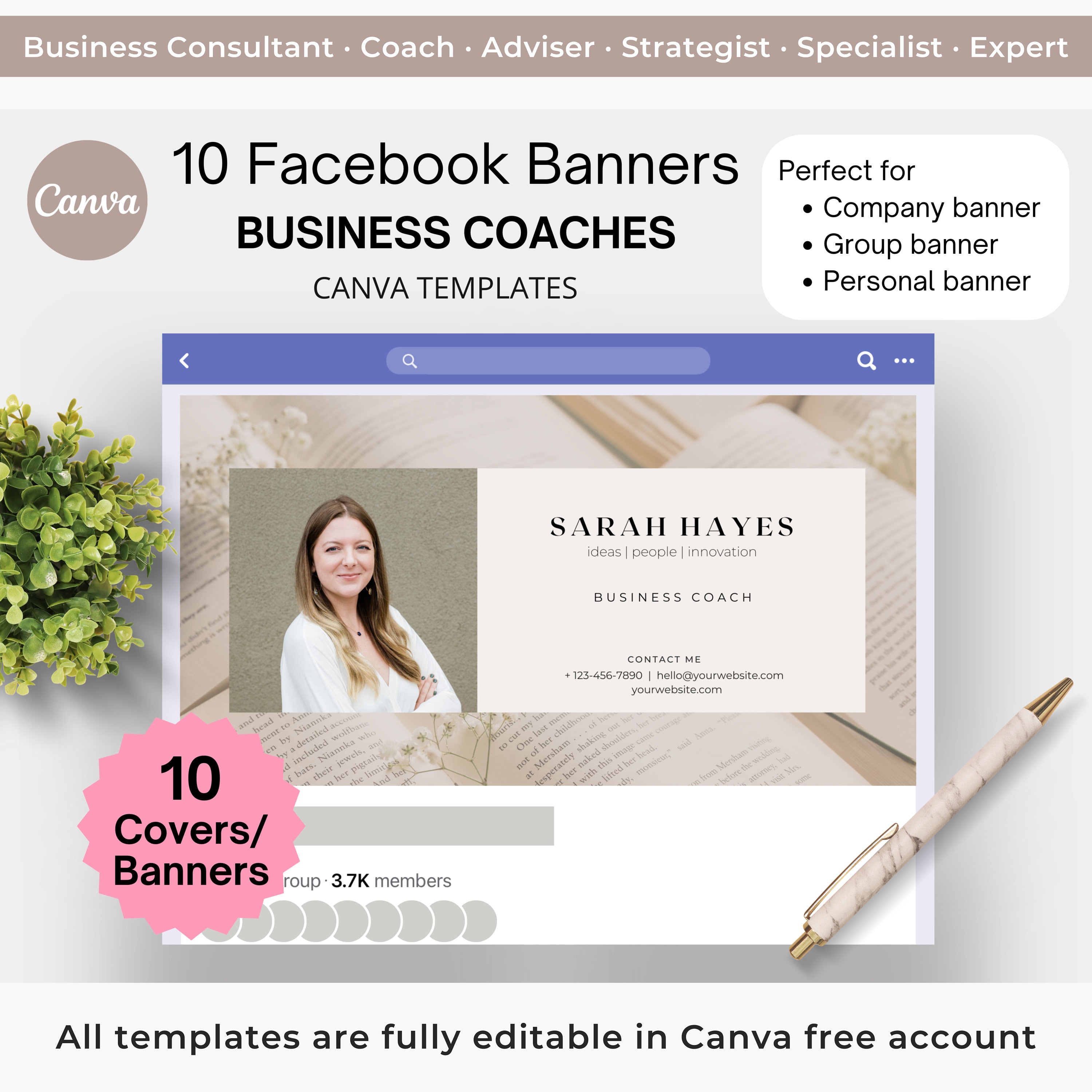 10 Facebook Banner for Business Coaches Canva Templates, Business ...