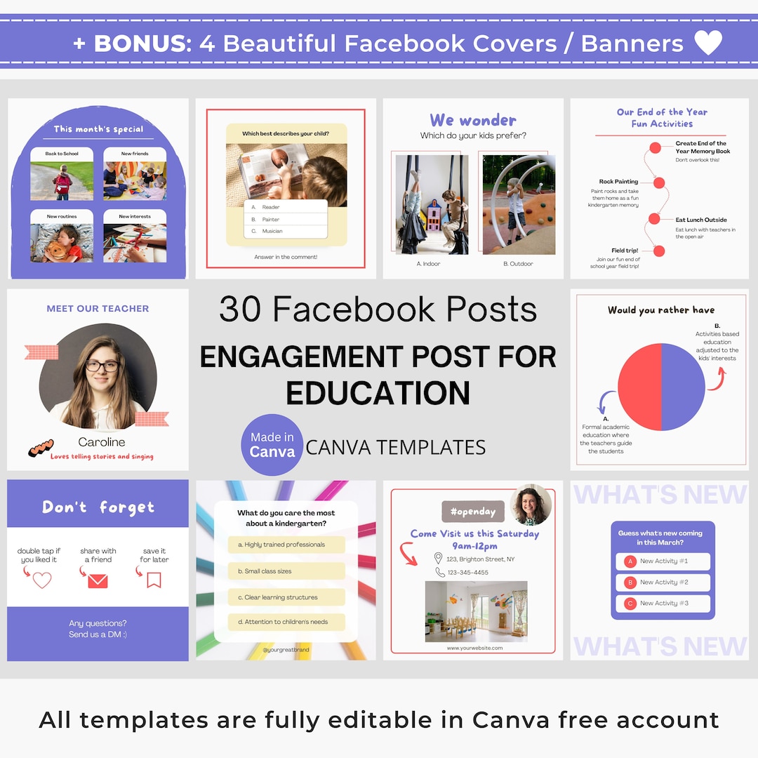 30 Facebook Engagement Post for Kids Education Facebook Group Canva ...