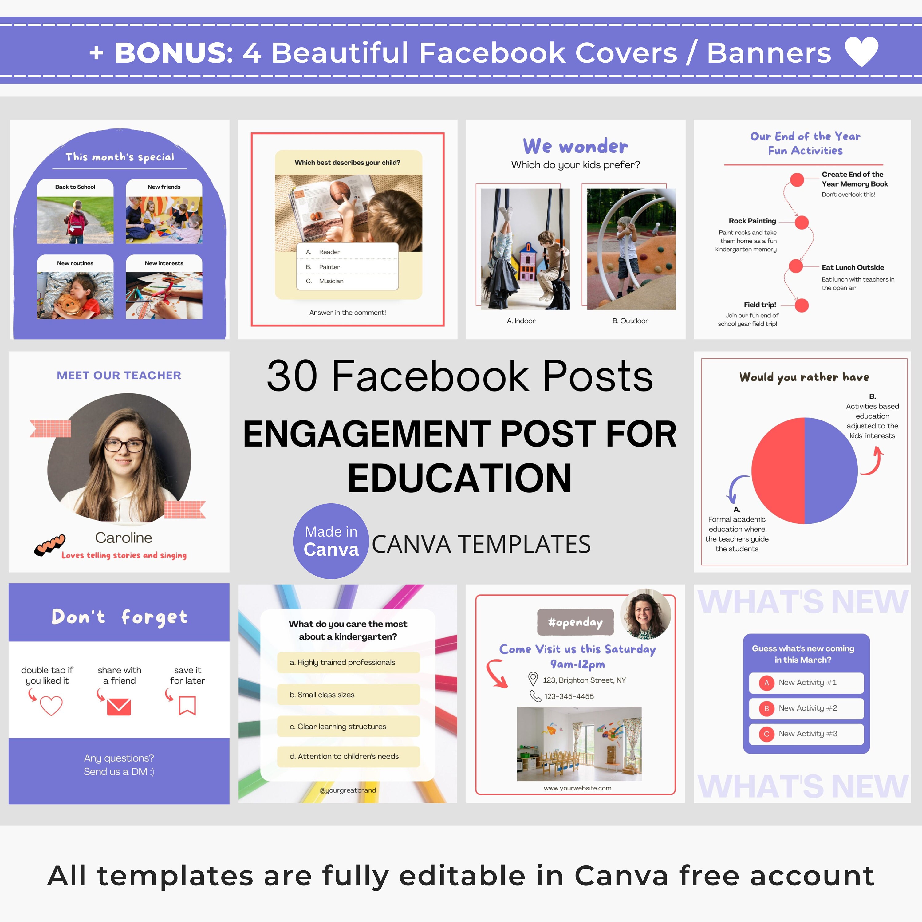30 Facebook Engagement Post for Kids Education Facebook Group Canva ...