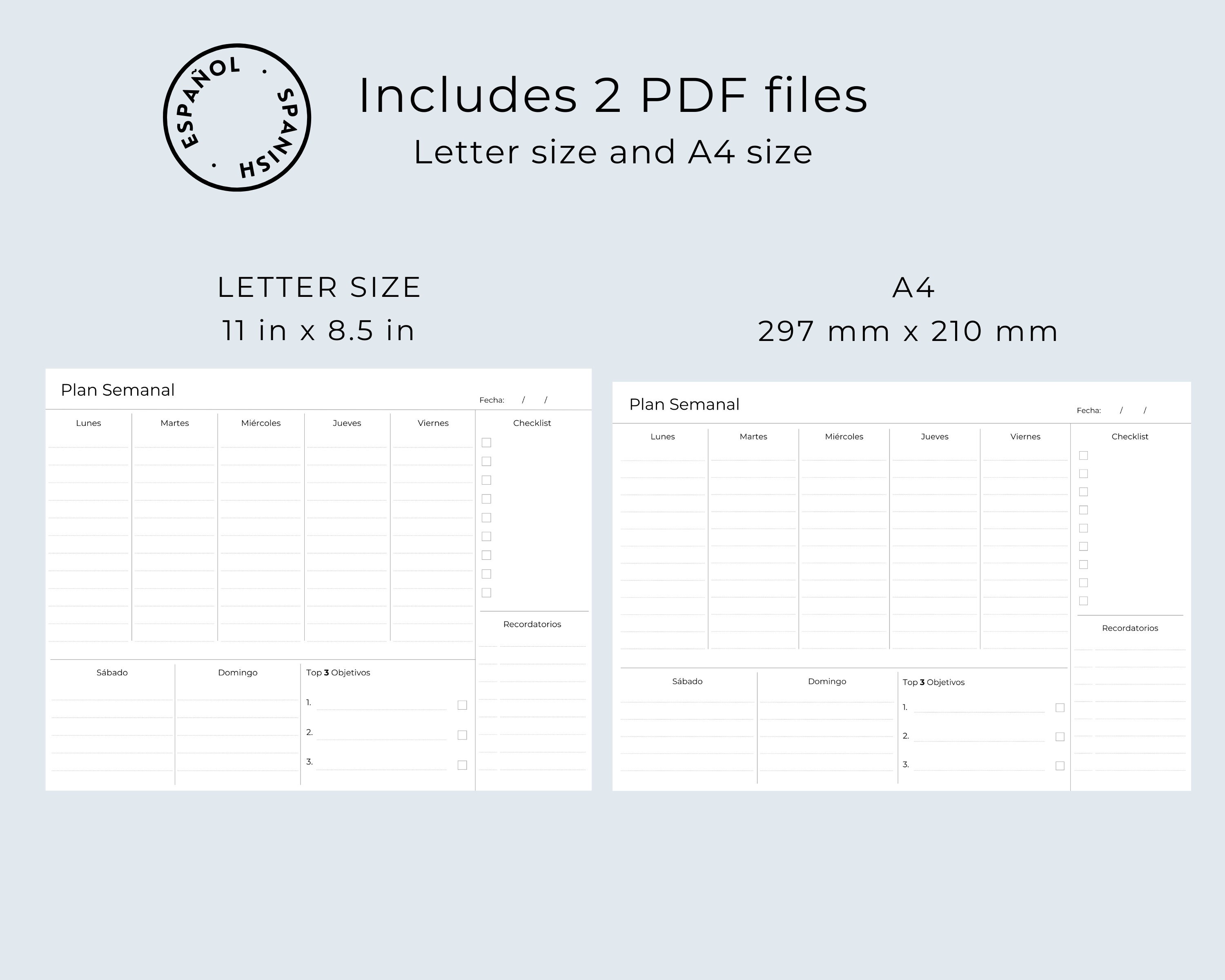 Spanish Planner Planificador Semanal Organizador Semanal Mi Semana ...