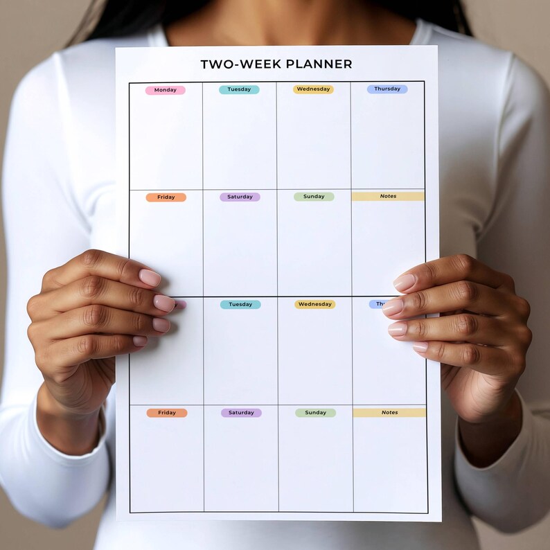 Two-week Planner Printable PDF 2 Weeks Planner Portrait Color Undated ...