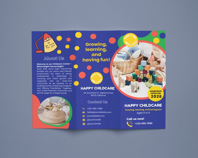 EDITABLE Trifold Brochure for Childcare Center Canva Template Preschool ...