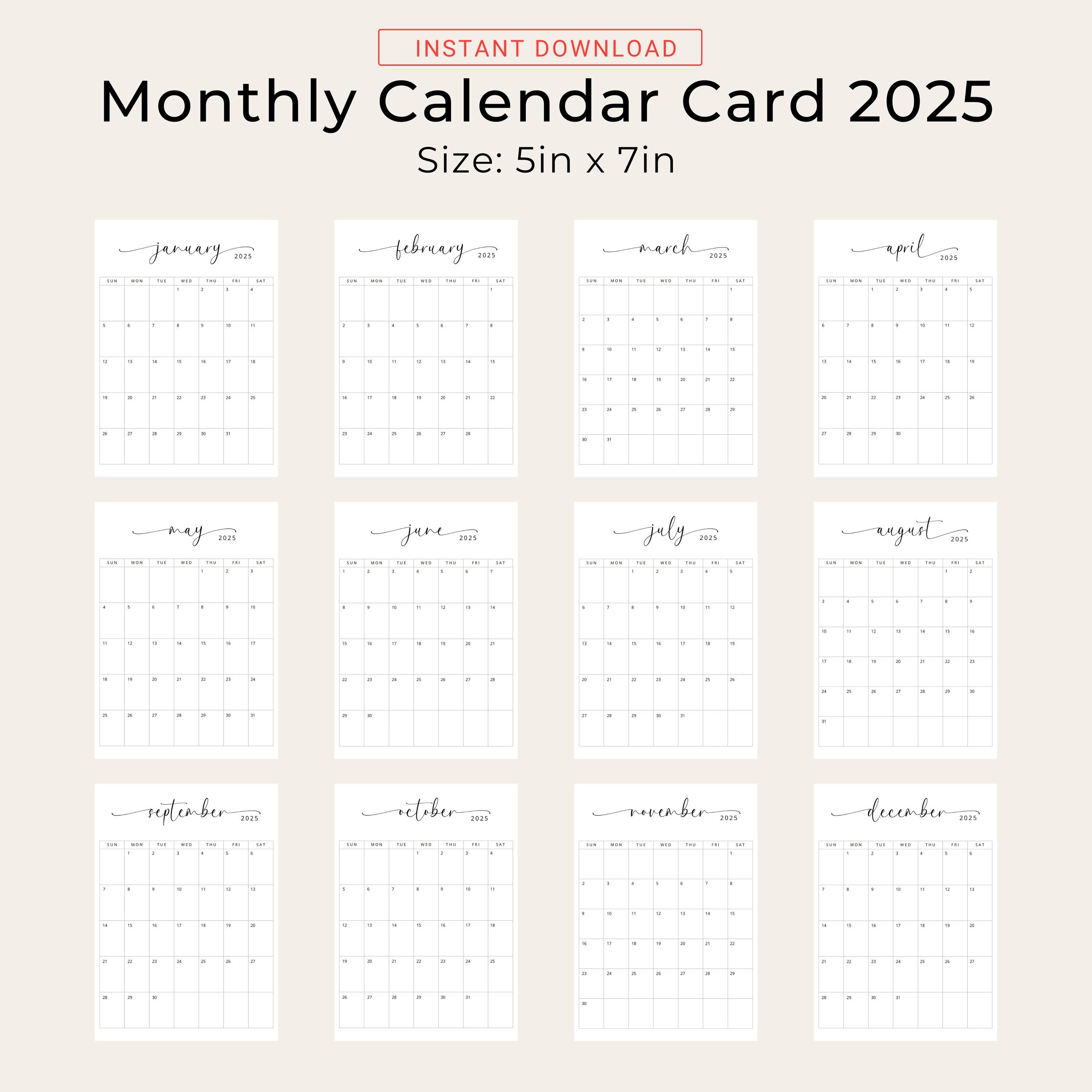 5x7 Inch 2025 Calendar Small Planner 2025 PRINTABLE Desk Calendar ...