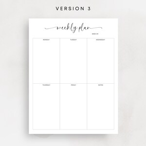 Minimalist Weekly Planner Printable Planner Inserts Portrait Weekly ...