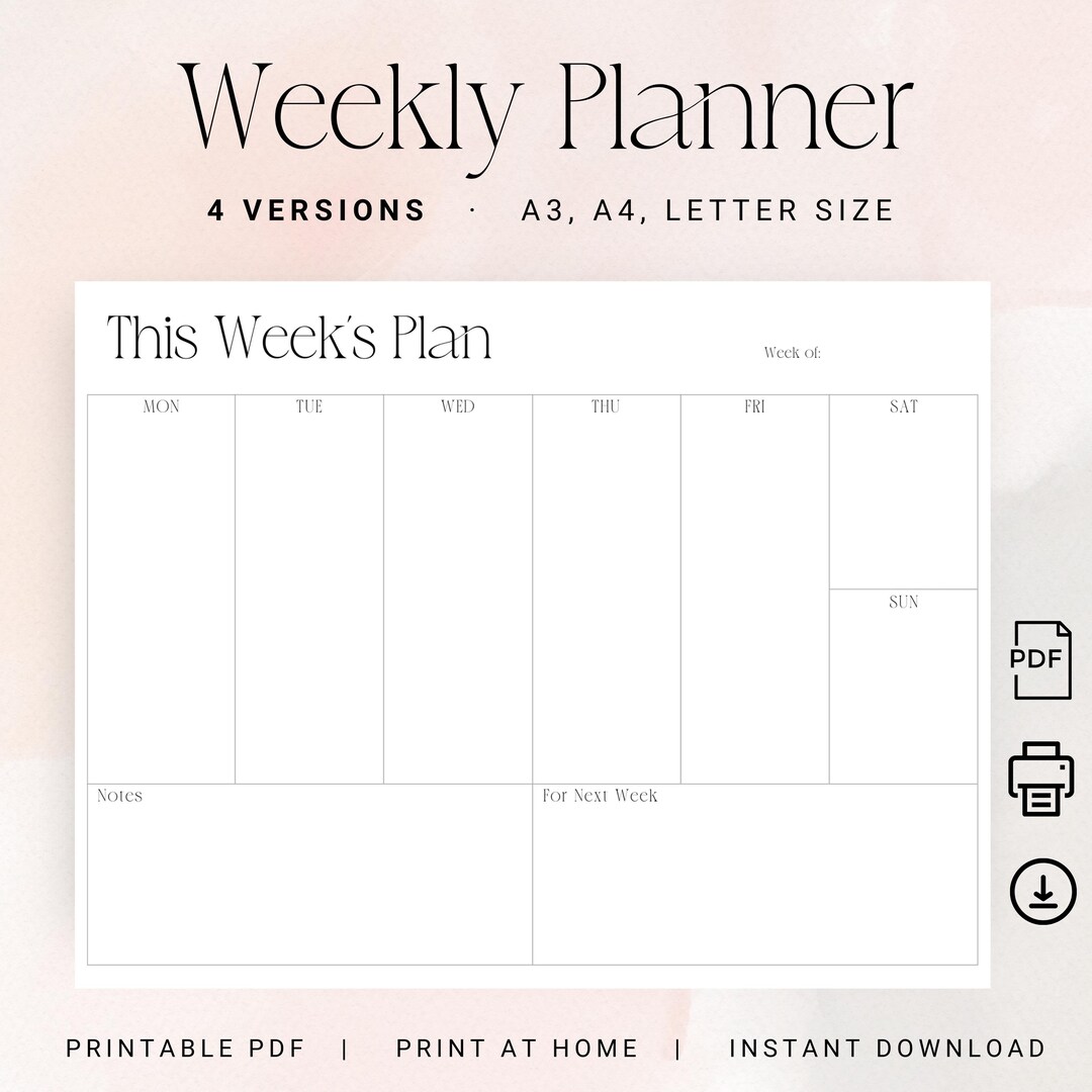 Printable Weekly Planner Insert Weekly To-do Planner Stylish Office ...
