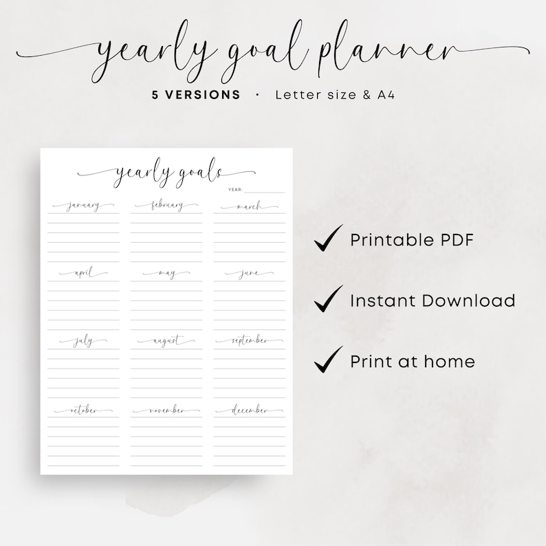 Goal Planner Printable Yearly Goals Planner Goal Setting Productivity ...