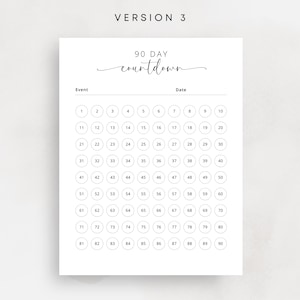 30, 60, 90, 100 Day Countdown Tracker Printable to Wedding Anniversary ...