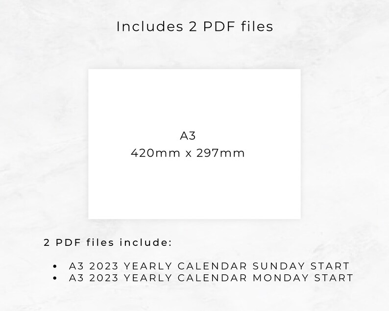 2023 Yearly A3 Wall Calendar Printable One Page 2023 Year at a Glance ...