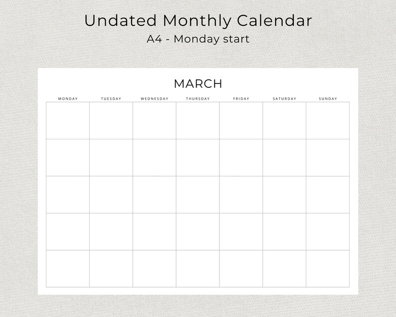 Undated Monthly Calendar Blank Calendar Undated Monthly Planner ...
