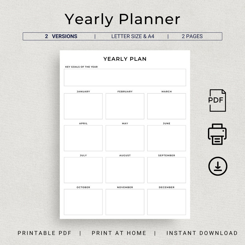 Yearly Goals Planner Printable Annual Goal Setting Goal Planning ...