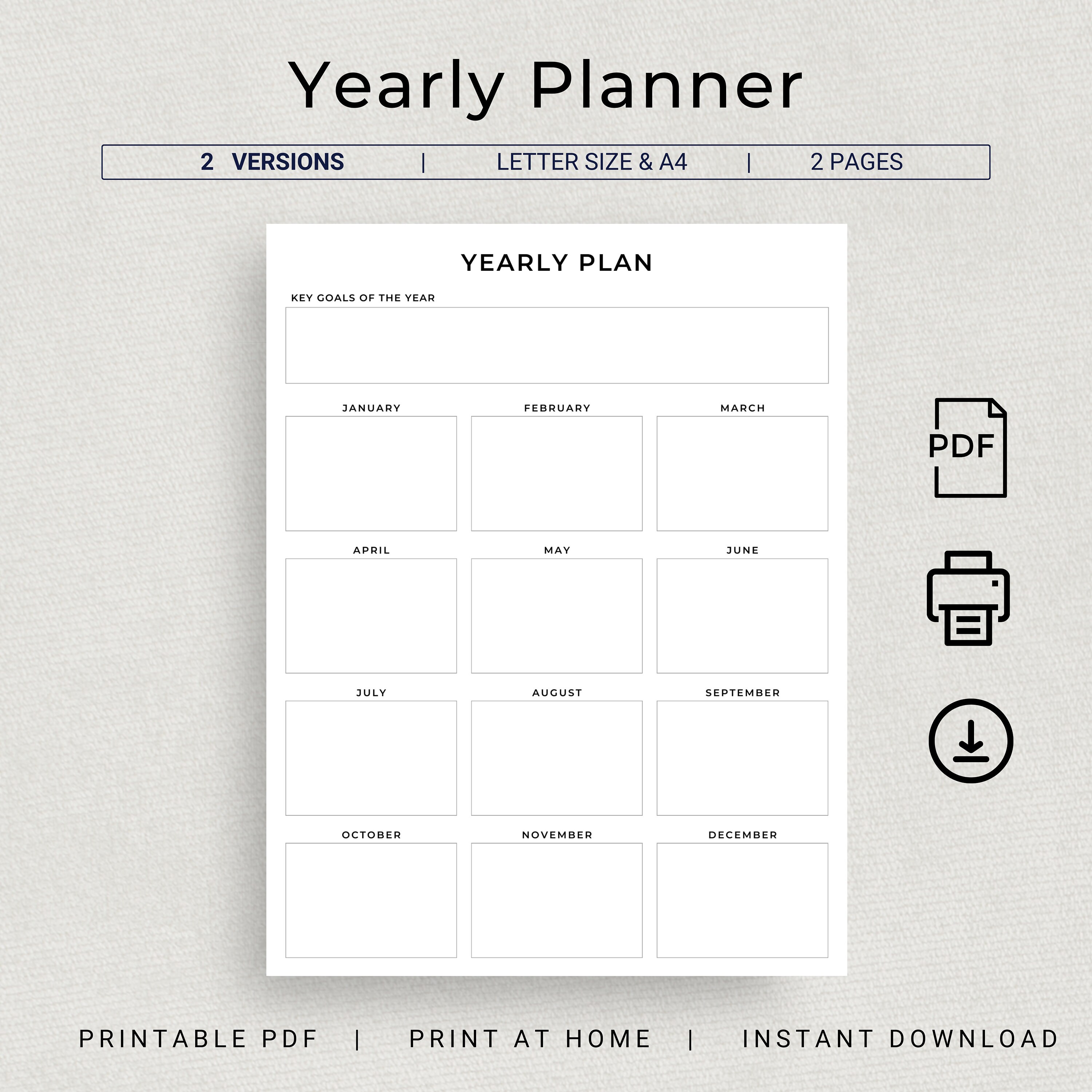 Yearly Goals Planner Printable Annual Goal Setting Goal Planning ...