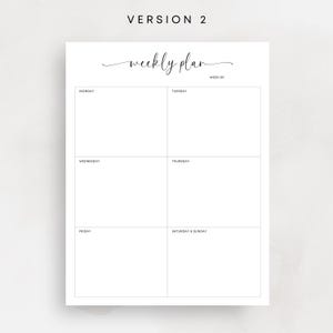 Minimalist Weekly Planner Printable Planner Inserts Portrait Weekly ...