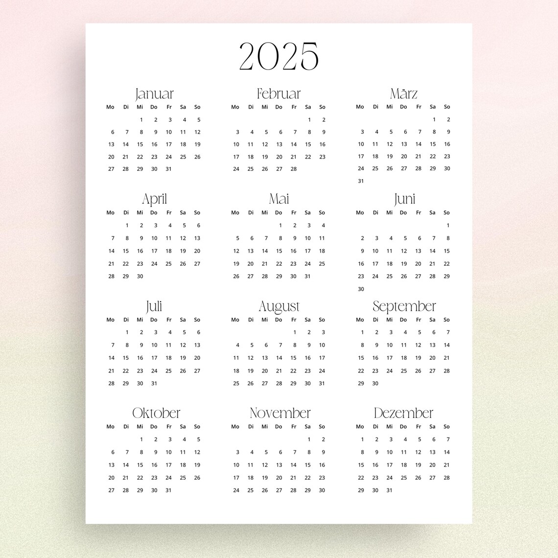 Kalender 2025 Kalender Deutsch 2025 Deutschland Wall Calendar in German ...